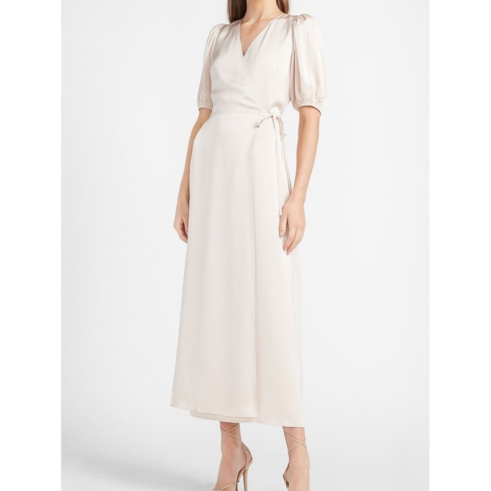 Express | Dresses | Nwt Express Womens Champagne Color Puff Sleeve Wrap ...